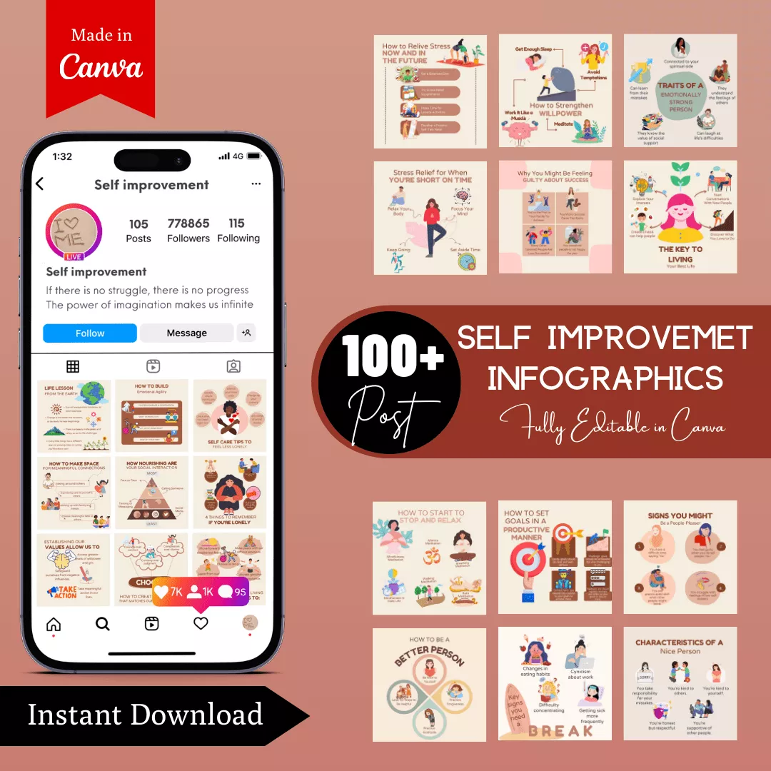 Self Improvement Infographic Ready to Post Canva Editable Templates ...